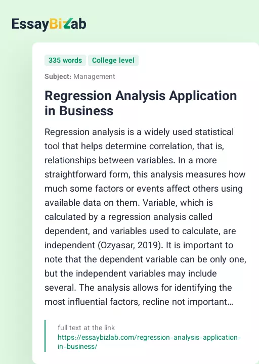 Regression Analysis Application In Business Business Essay Example Regression Analysis Application In Business Business Essay Example